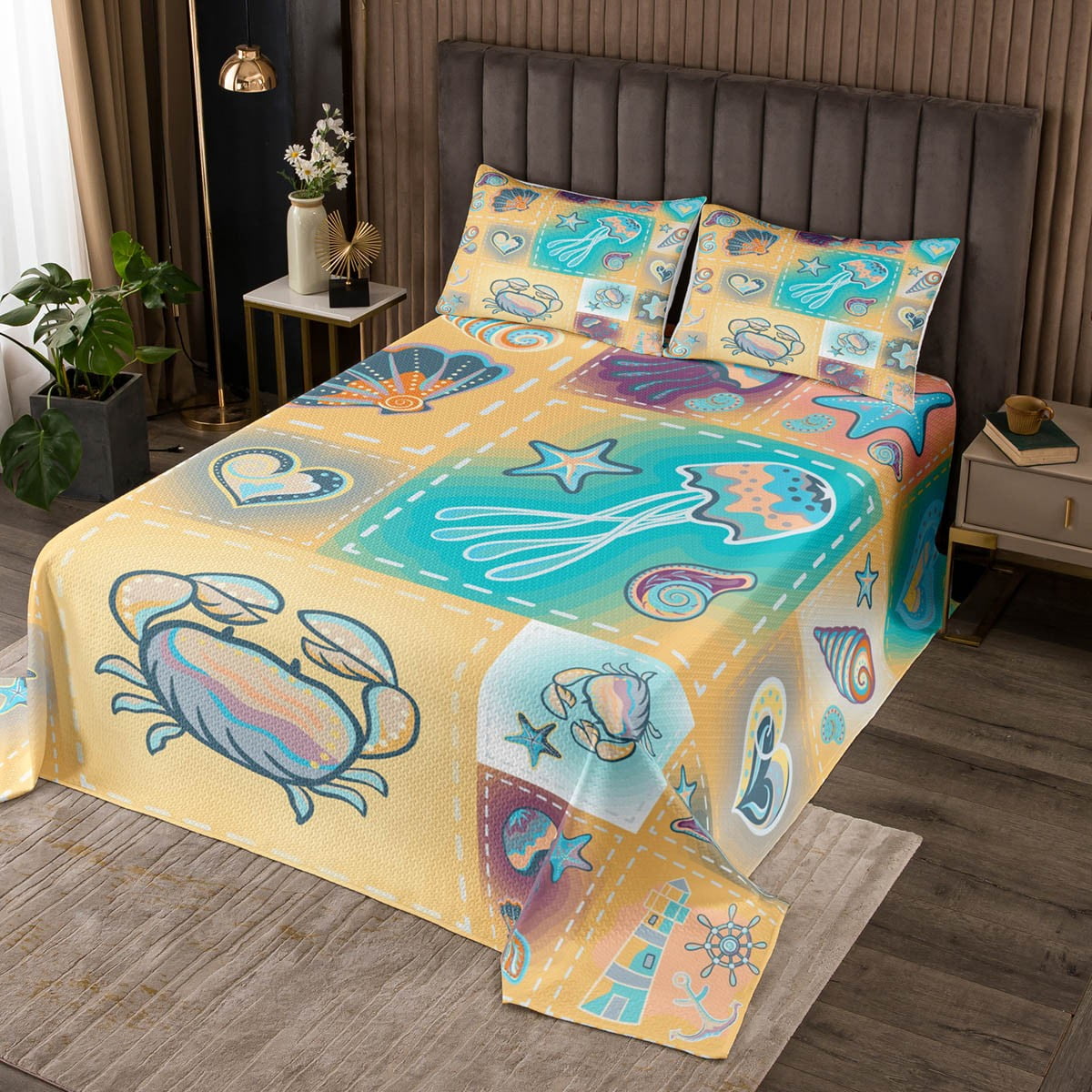 Ocean Jellyfish Quilt Set Crab Twin Bedspread Set for Boys Kids Child ...