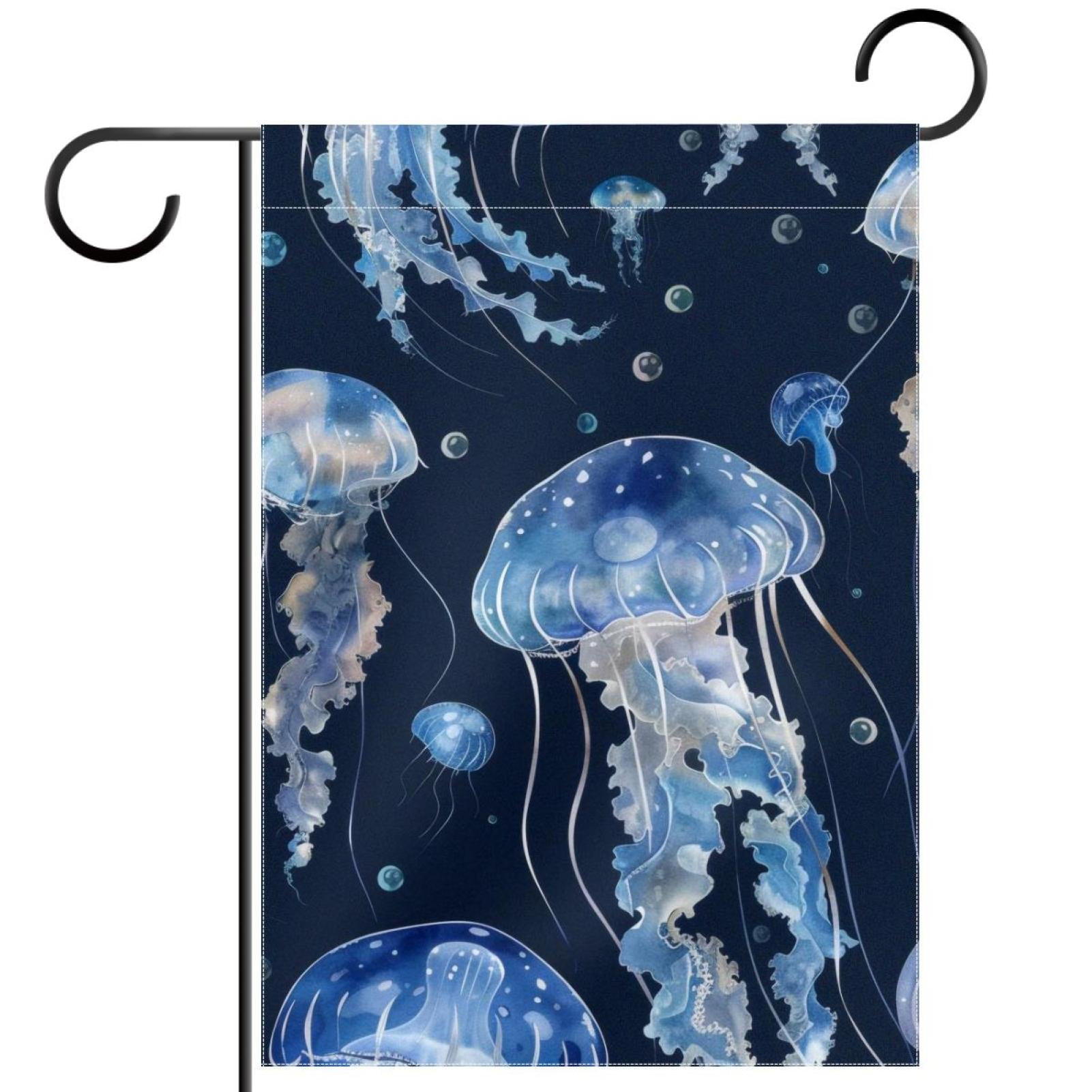 Ocean Jellyfish Seamless Blue Pattern Garden Flag Double Sided House ...