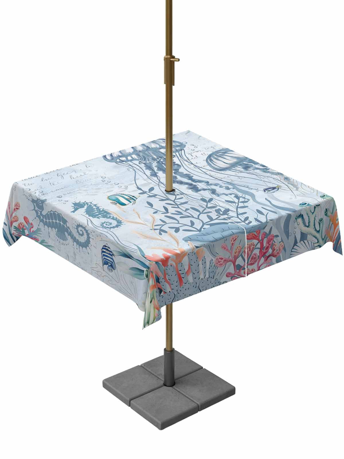 Ocean Jellyfish Square Outdoor Tablecloth with Umbrella Hole Watercolor ...