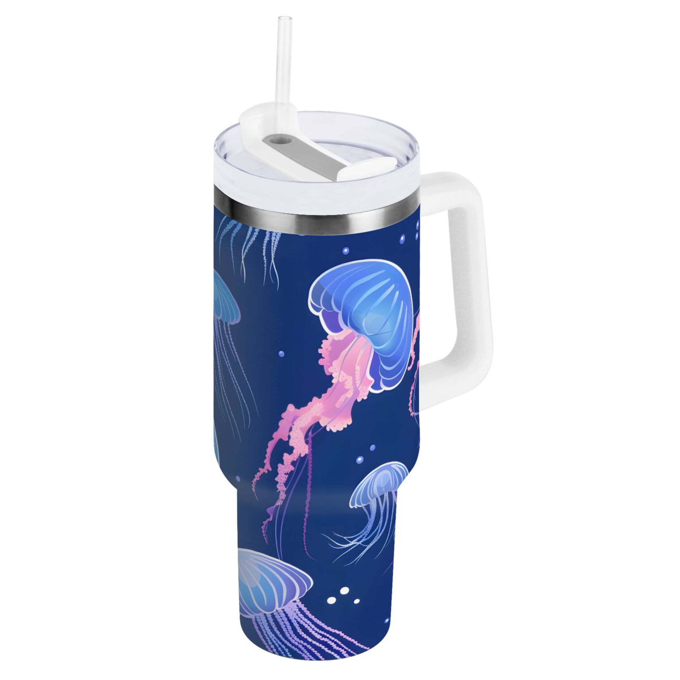 Ocean Jellyfish Tumbler with Handle and Straw Insulated Travel Mug ...
