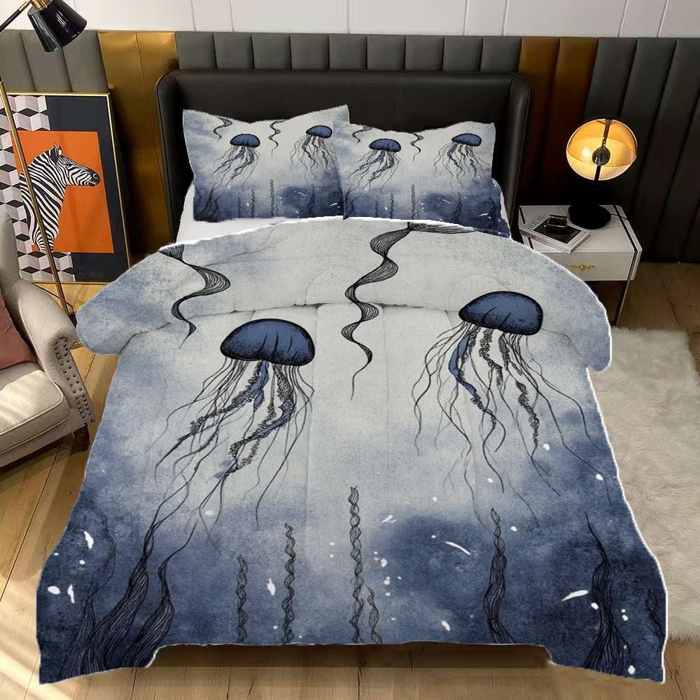 Ocean Jellyfish Watercolor Art Comforter Set Queen Size Bedding Set For ...