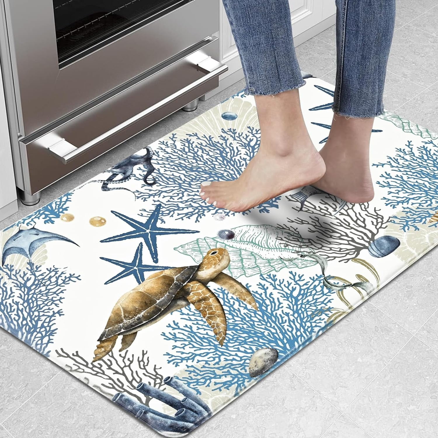 Ocean Kitchen Floor Mat Anti Fatigue Cushioned, Coastal Cora Kitchen ...