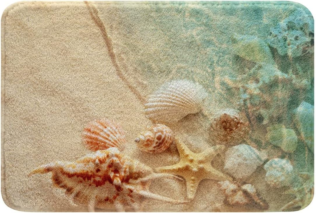 Ocean Kitchen Mat Beach Bathroom Rugs Coastal Nature Theme Teal Rug ...