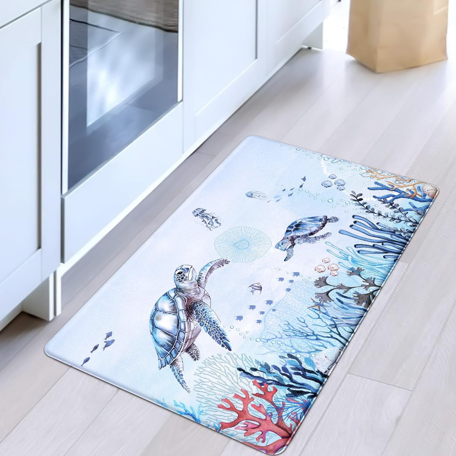 Ocean Kitchen Mats for Floor, Sea Turtle Memory Foam Kitchen Rugs Non ...