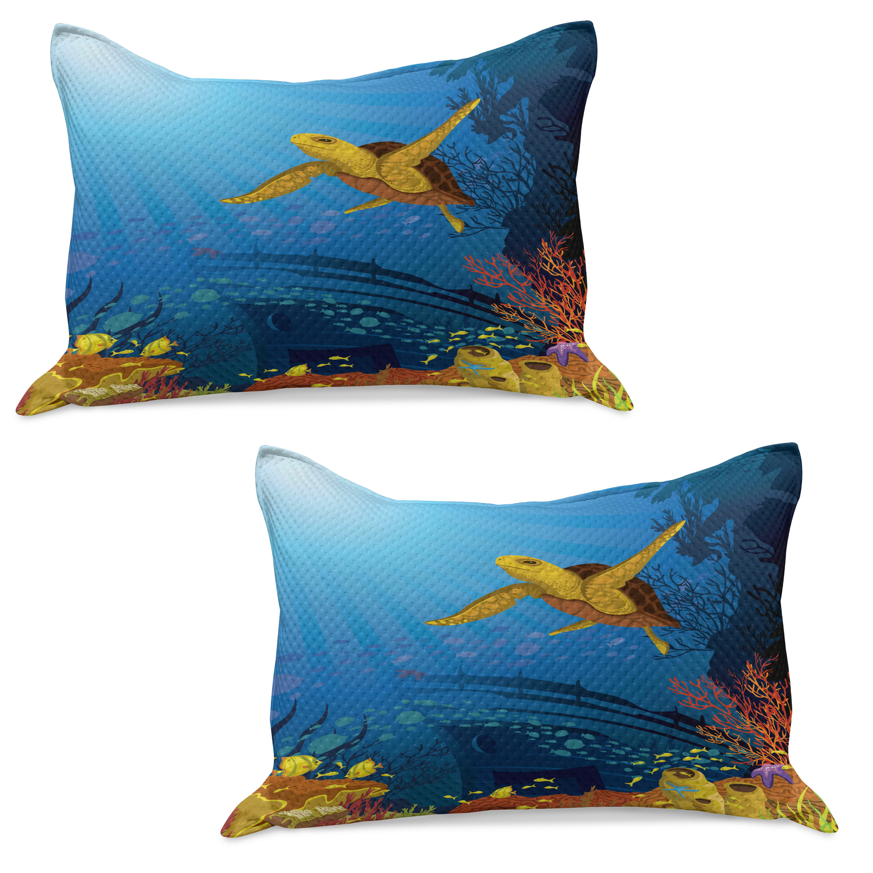 Ocean Knitted Quilt Pillowcover Set of 2, Colored Coral Reef with ...
