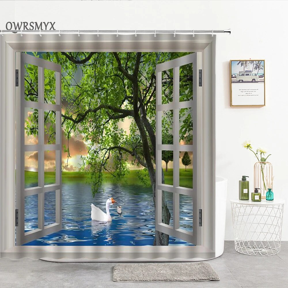 Ocean Landscape Outside The Balcony Shower Curtains Natural Scenery Home Bath Decor Curtain Bath ...
