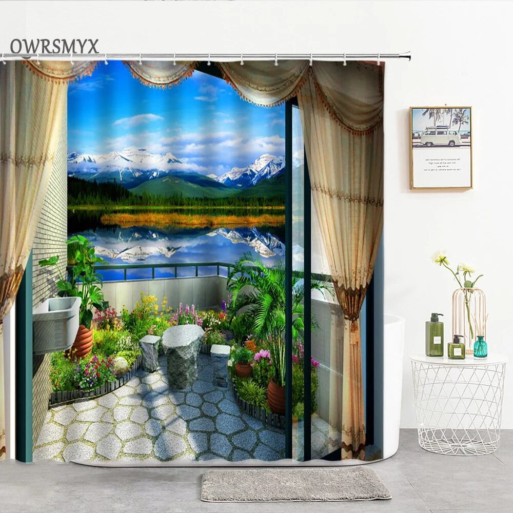 Ocean Landscape Outside The Balcony Shower Curtains Natural Scenery Home Bath Decor Curtain Bath ...