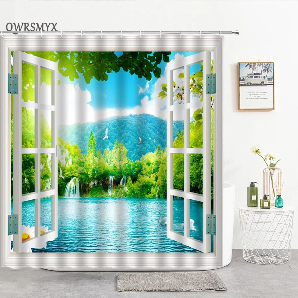 Ocean Landscape Outside The Balcony Shower Curtains Natural Scenery Home Bath Decor Curtain Bath ...