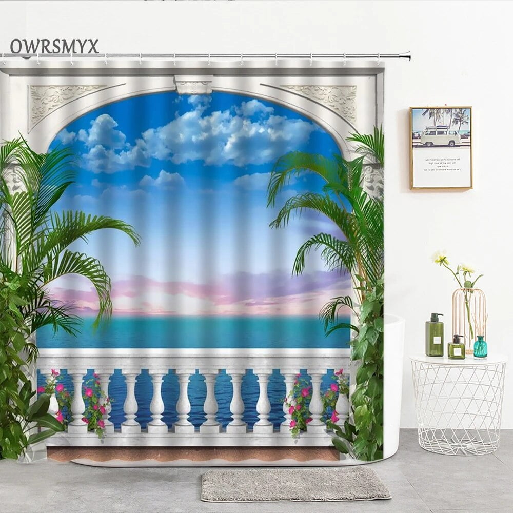 Ocean Landscape Outside The Balcony Shower Curtains Natural Scenery Home Bath Decor Curtain Bath ...
