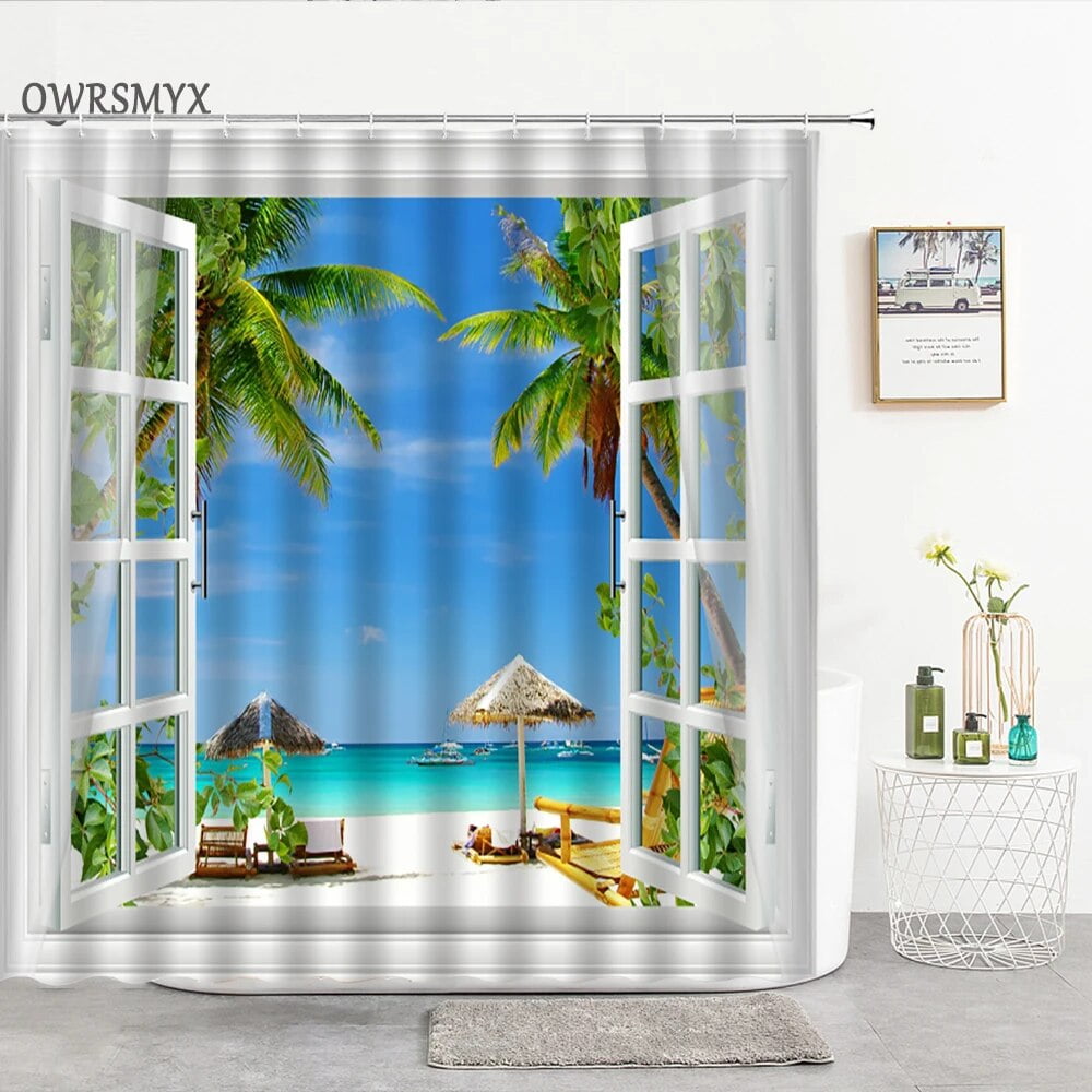 Ocean Landscape Outside The Balcony Shower Curtains Natural Scenery ...