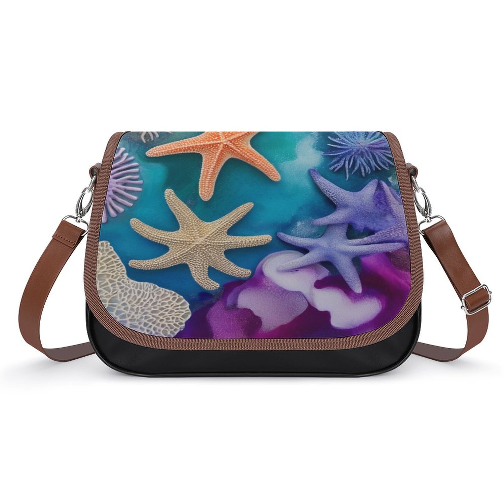 Ocean Life Abstract Art Vintage Crossbody Bag For Women Medium Leather ...