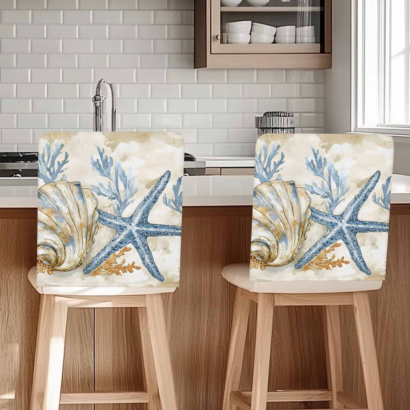Ocean Life Chair Covers Set of 6 Marine Coral Algae Shell Starfish Oil ...