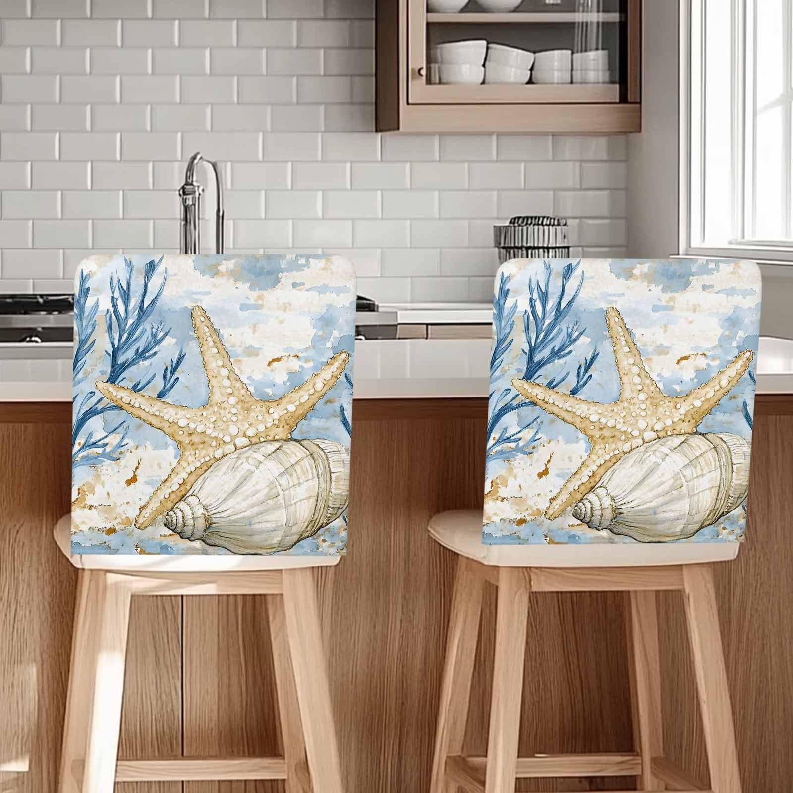 Ocean Life Chair Covers Set of 8 Marine Coral Shell Algae Starfish Oil ...