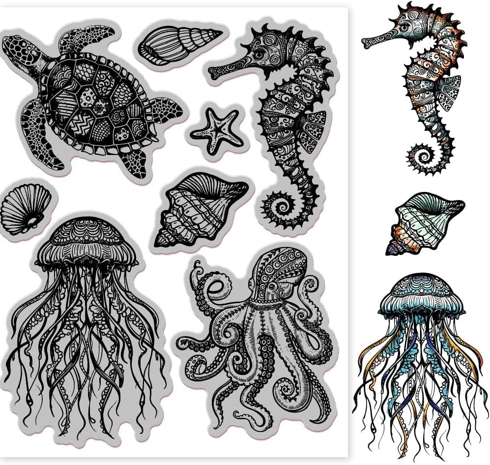 Ocean Life Cling Rubber Stamp 7.09x8.66inch Marine Animal EVA Stamps ...
