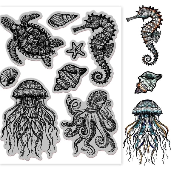 Ocean Life Cling Rubber Stamp 7.09x8.66inch Marine Animal EVA Stamps ...