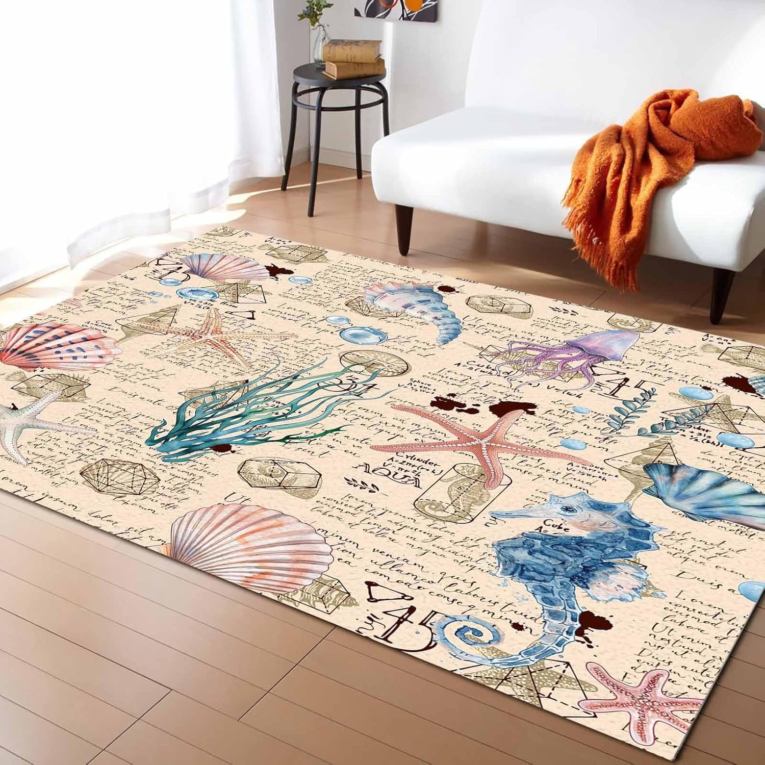 Ocean Life Coastal Area Rug for Living Room Rectangular Indoor Carpet ...