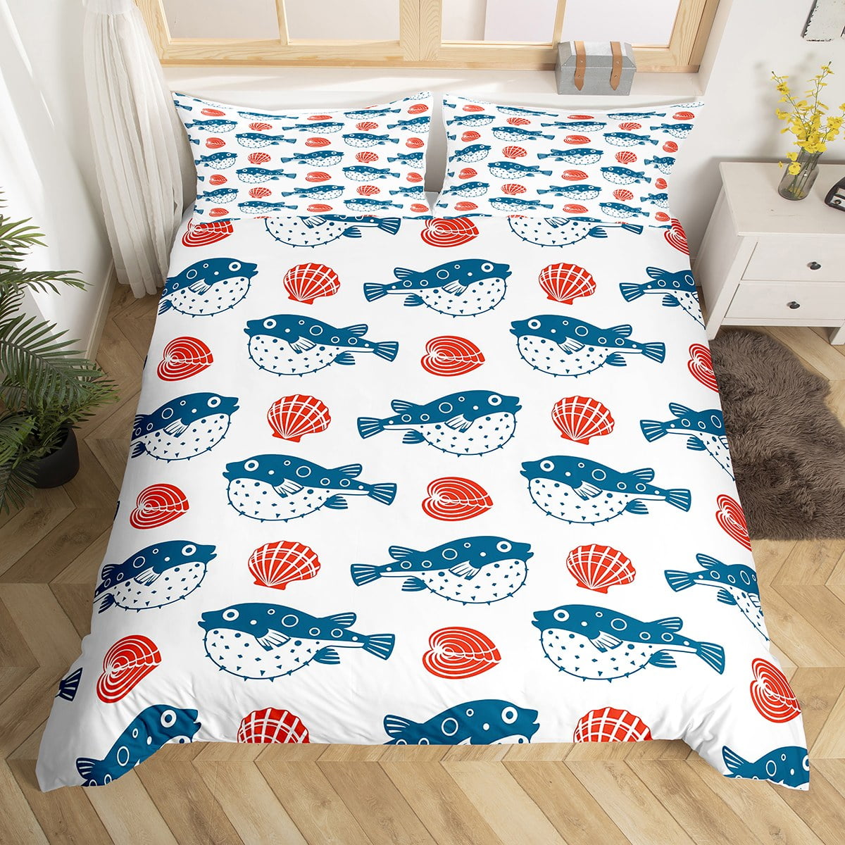 Ocean Life Comforter Cover for Kids Adults,Cartoon Sea Animal Bedding ...