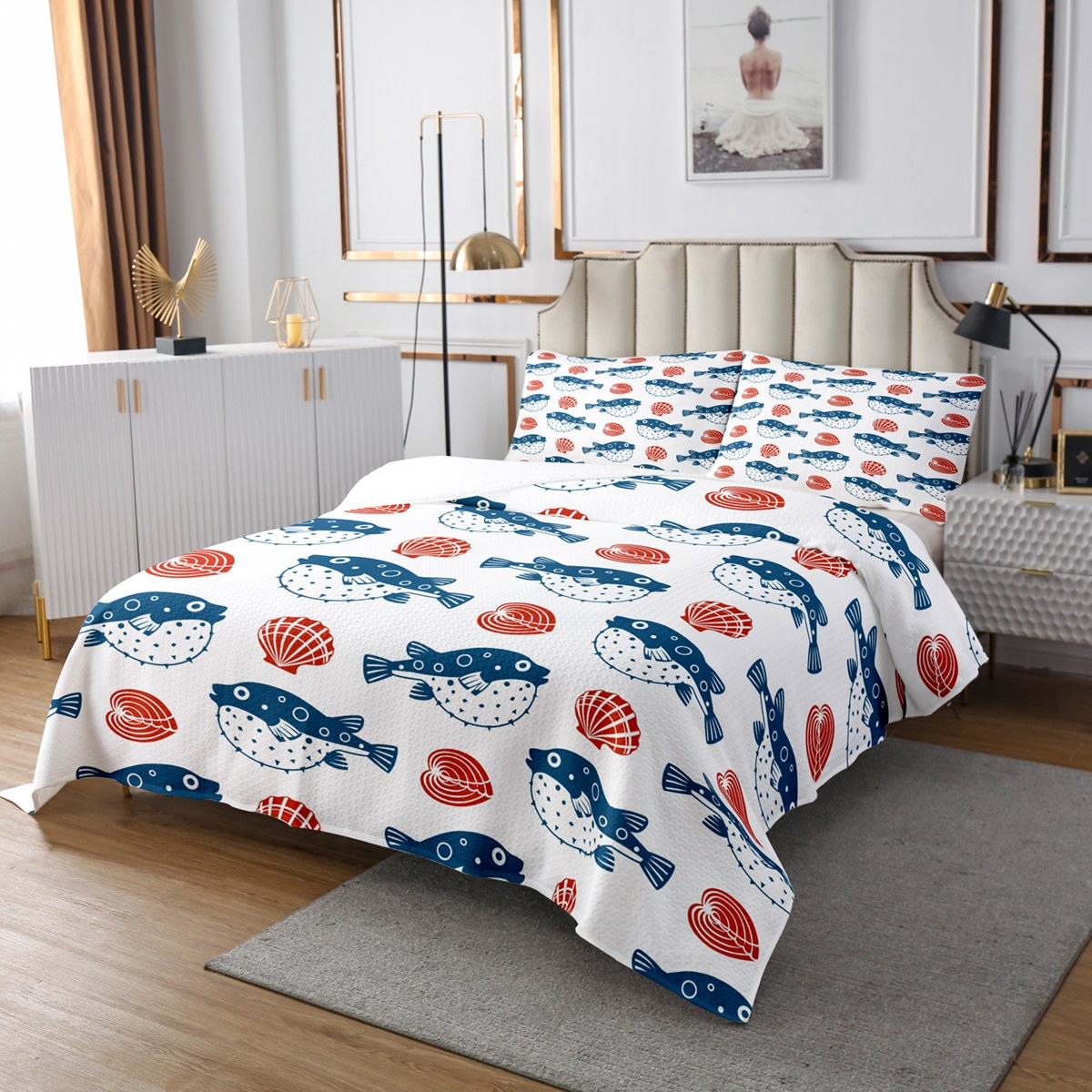 Ocean Life Coverlet Set for Kids Adults,Cartoon Sea Animal Quilt Set ...
