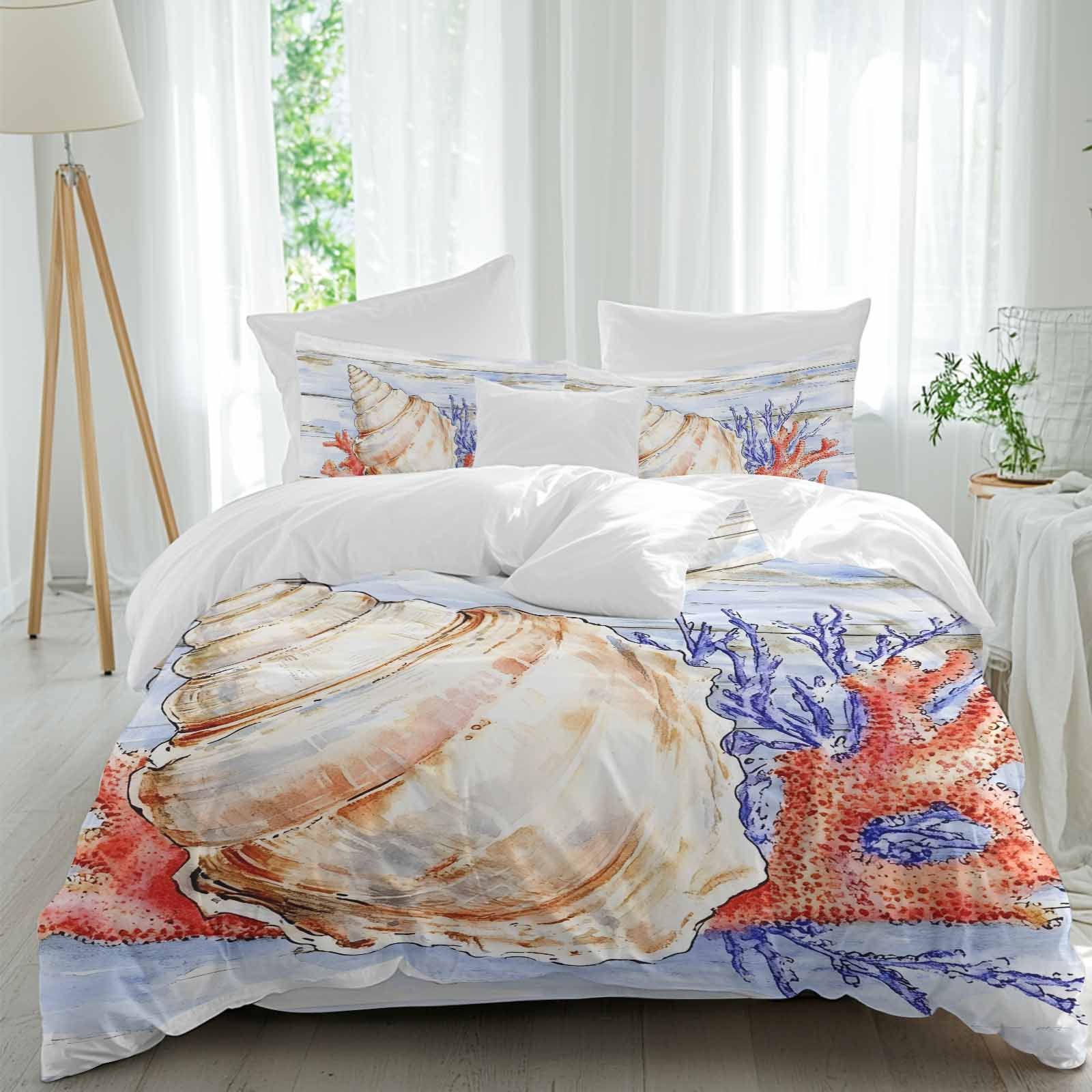Ocean Life Duvet Cover Set Twin Size Marine Coral Shell Algae Starfish ...