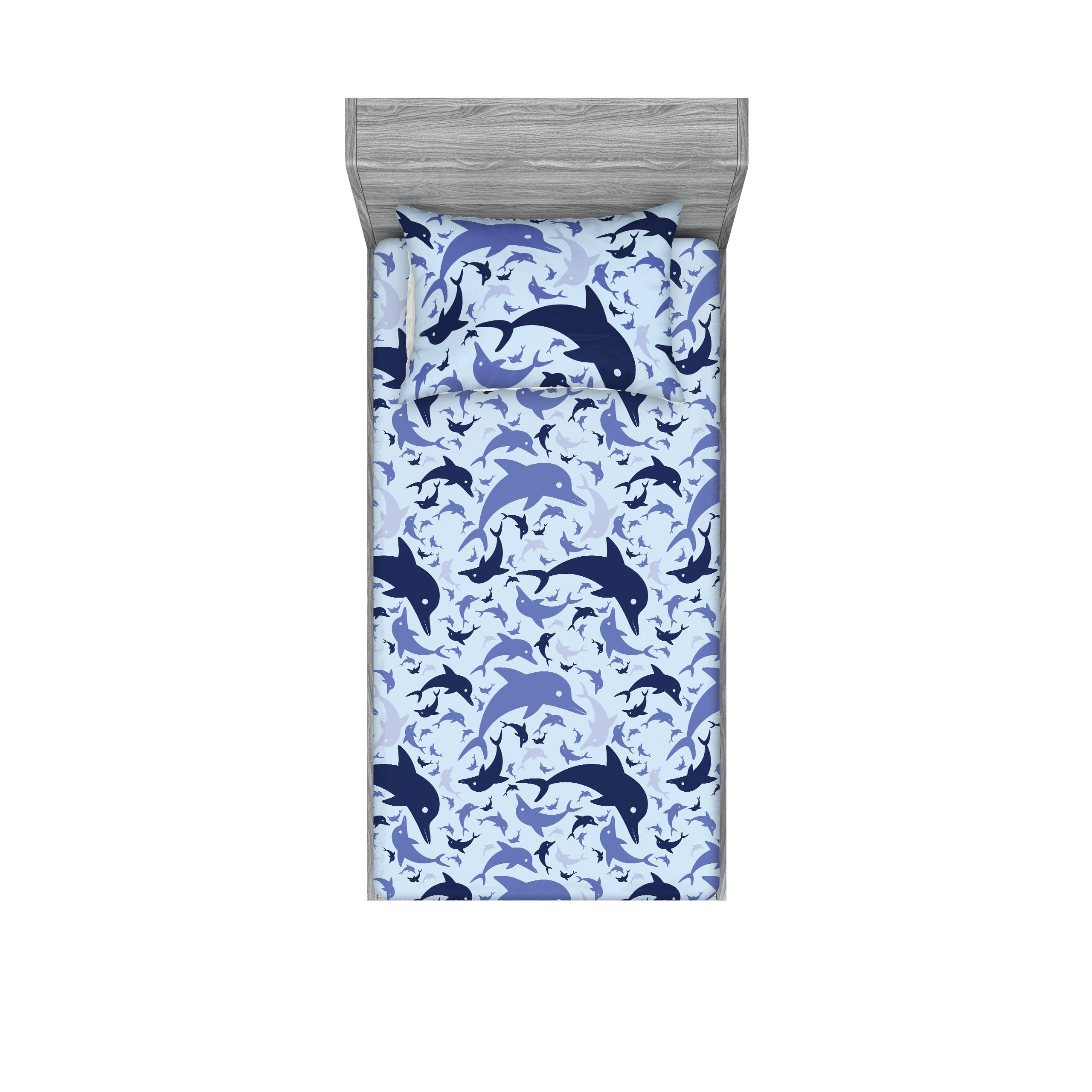 Ocean Life Fitted Sheet & Pillow Sham Set, Aquamarine Themed Dolphin ...