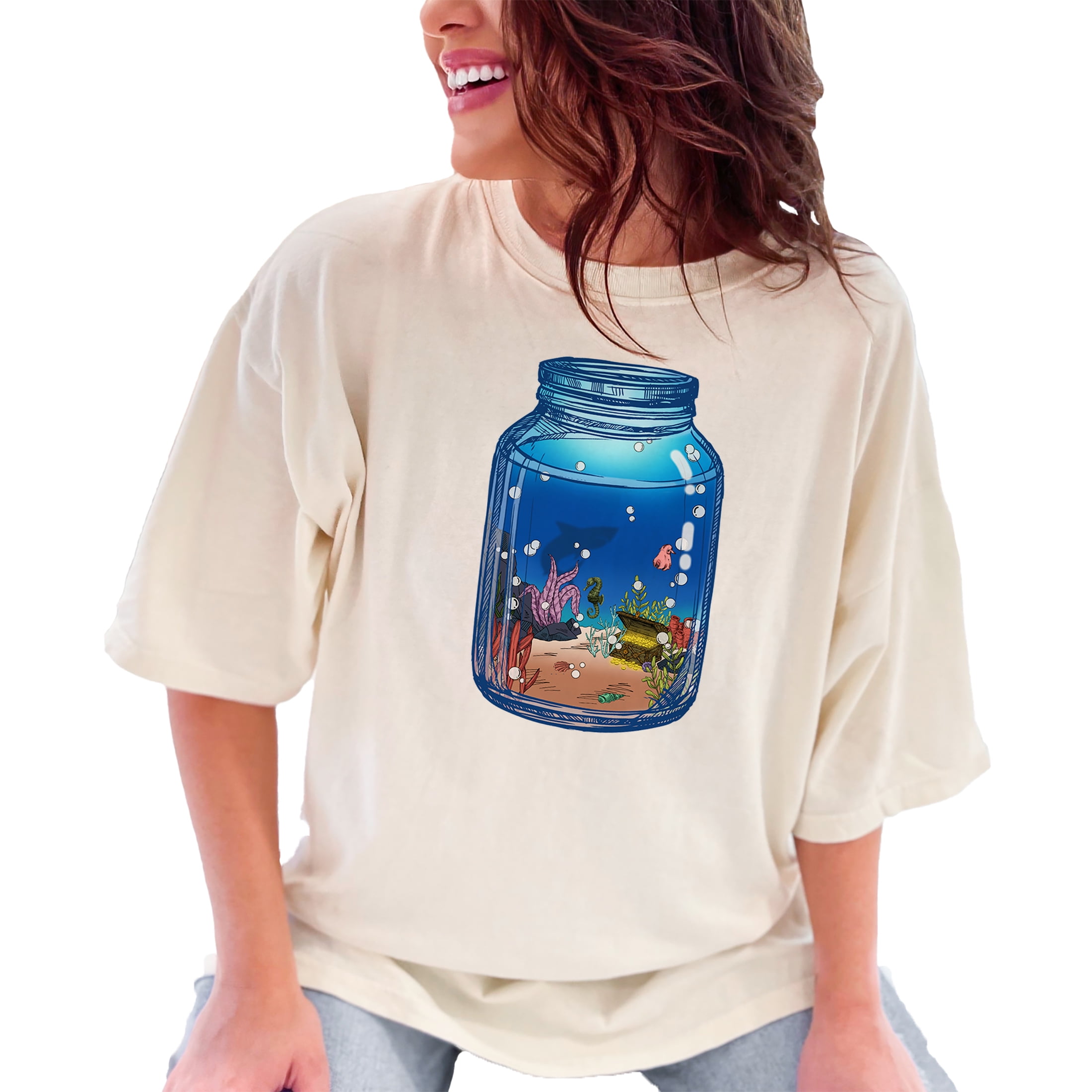 Ocean Life in a Jar T-Shirt, Underwater Scene Graphic Tee, Sea ...
