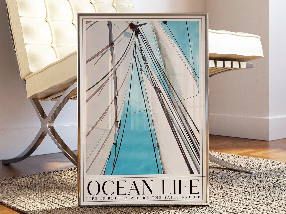 Ocean Life Poster Nautical Sailing Wall Art, Coastal Decor, Sea Breeze ...