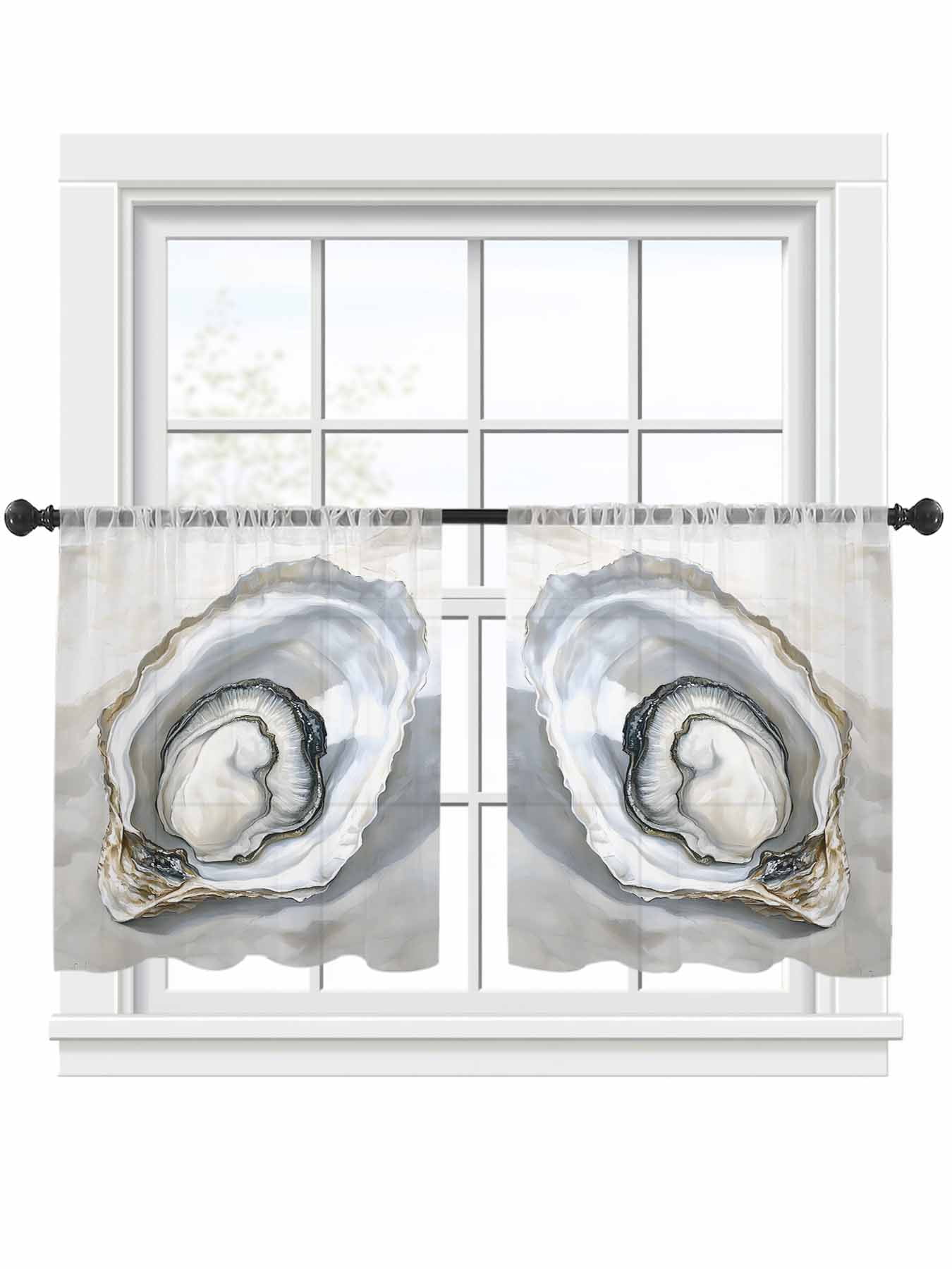 Ocean Life Sheer Curtains 54 Inch Long 2 Panels, Watercolor White ...