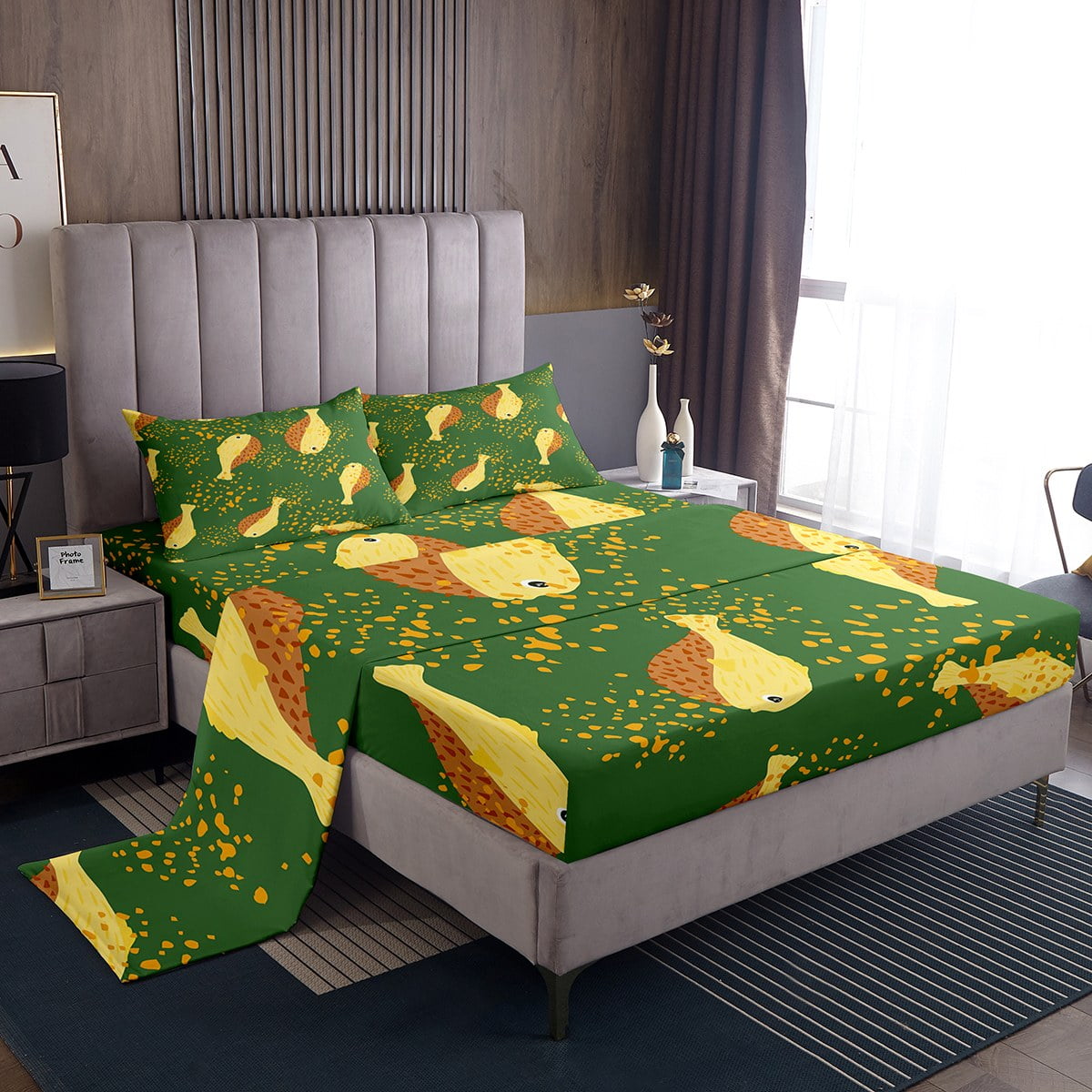 Ocean Life Sheets Twin Size,Cartoon Doodle Puffer Fish Bed Sheets Set ...