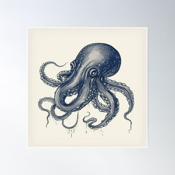Ocean Life - Squid Poster Wall Art, Modern Wall Decor, 24x24 UNFRAMED ...