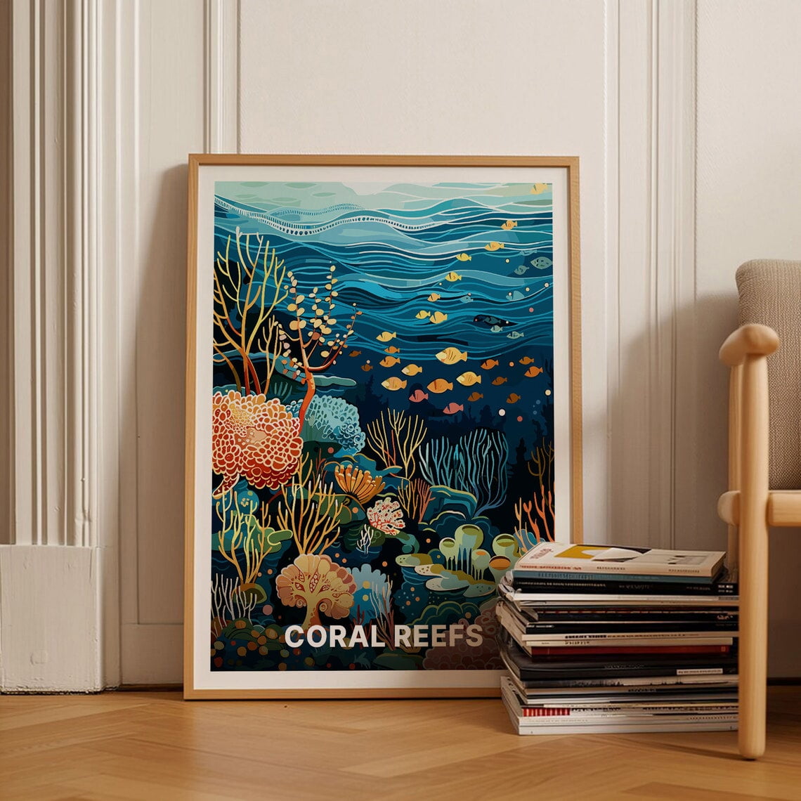 Ocean Life Travel Poster, Modern Abstract Sea Life Wall Art, Coral Reef ...