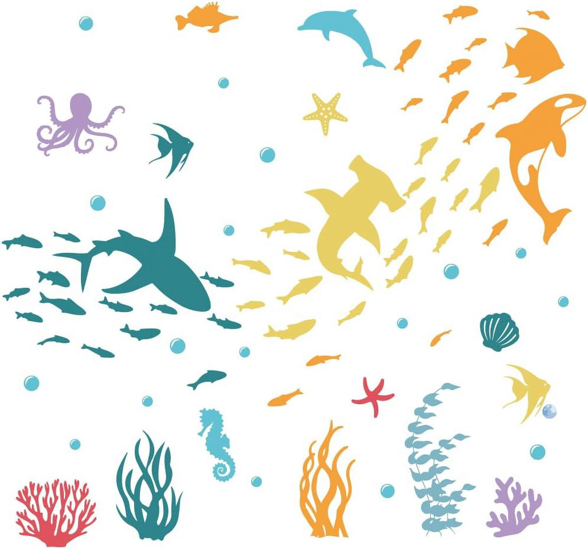Ocean Life Wall Stickers Sea Animals Wall Decals Watercolor Wall Decor ...