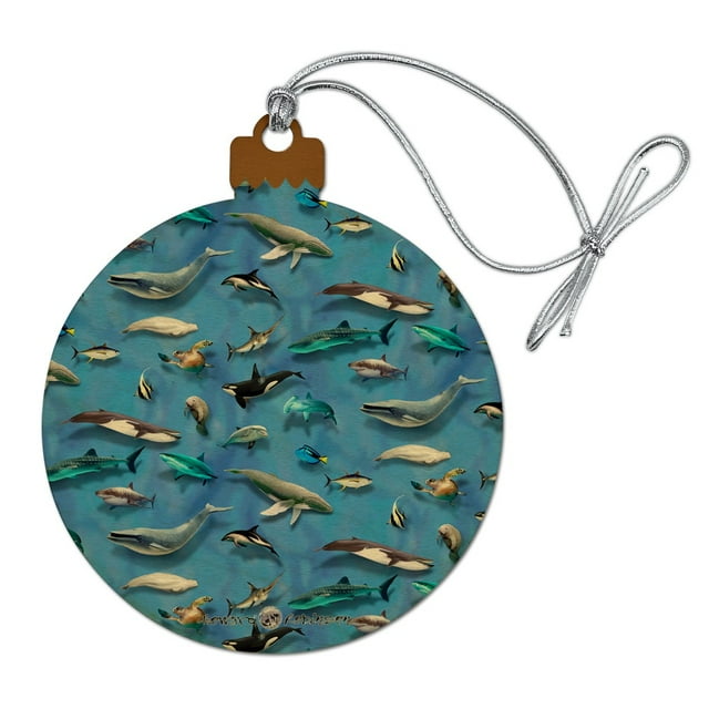 Ocean Life Whale Dolphin Manatee Shark Pattern Wood Christmas Tree ...