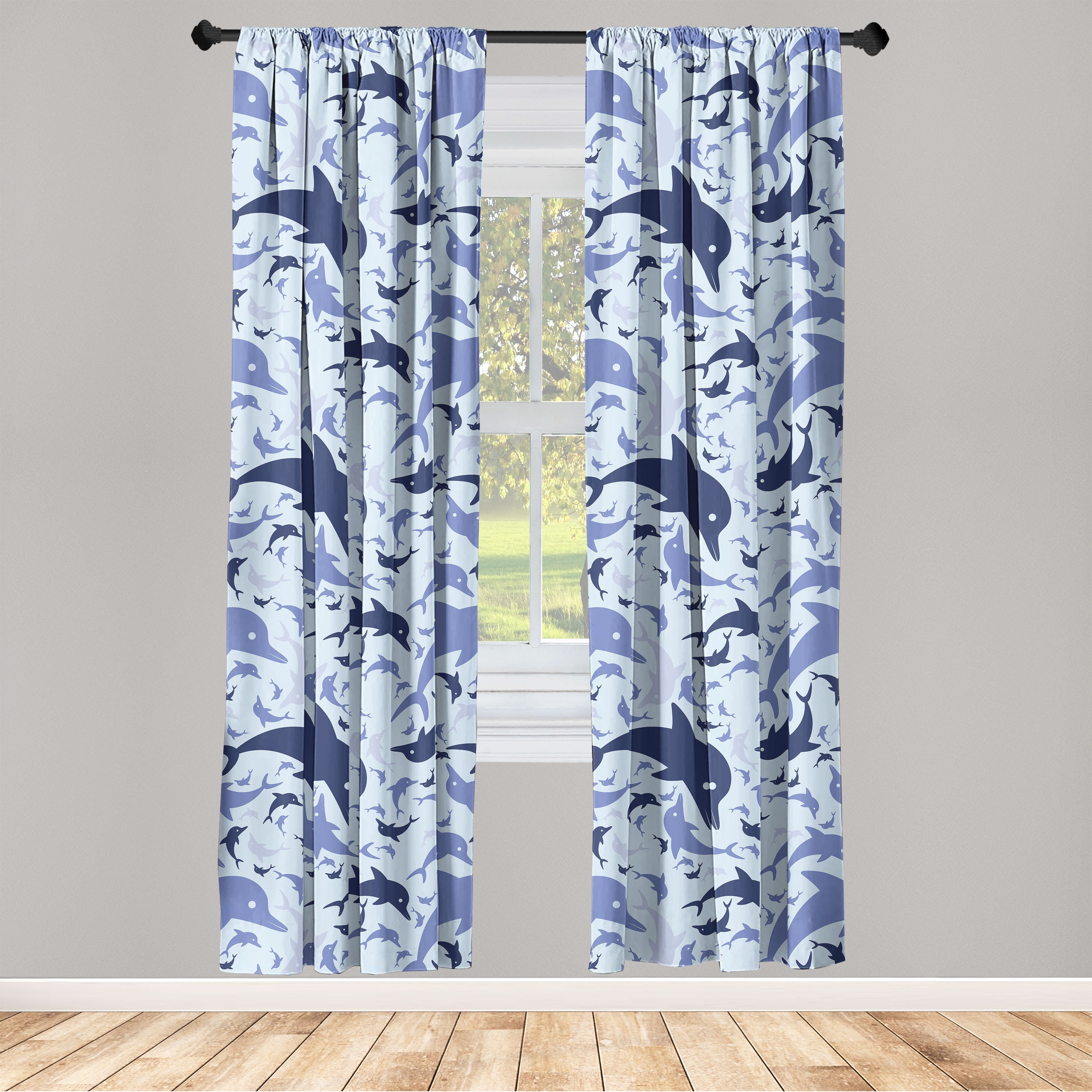 Ocean Life Window Curtains, Aquamarine Themed Dolphin Silhouettes on ...