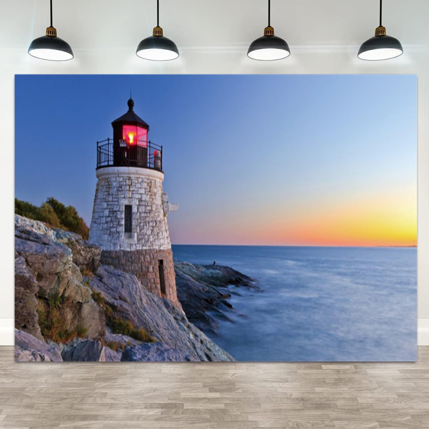 Ocean Lighthouse Backdrop Seascape Sunset Photography Background Summer Holiday Seaside Wedding ...