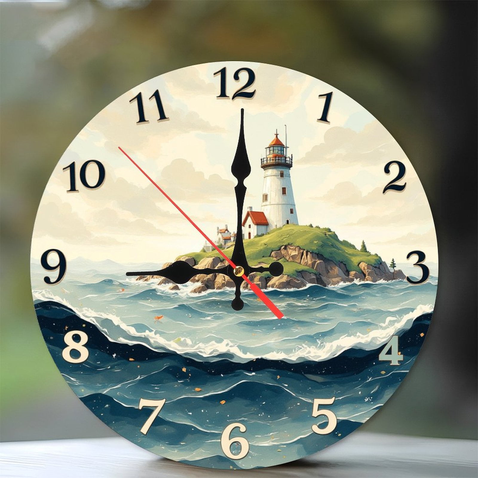 Ocean Lighthouse Coastal Wall Clock Home Decor 10-Inch Silent Wooden ...