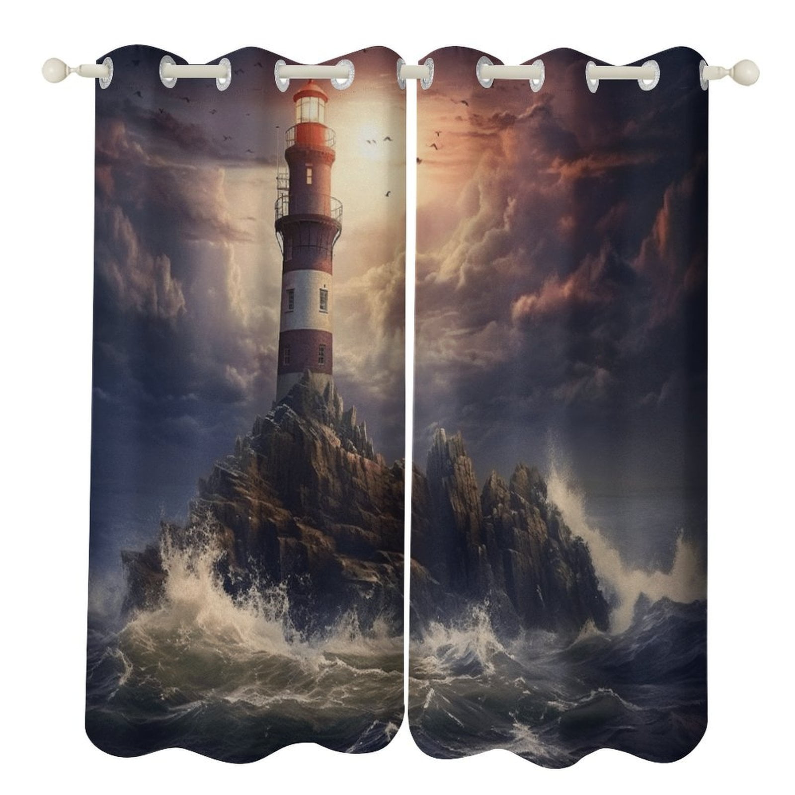 Ocean Lighthouse Modern Window for Living Room Curtains for Child ...