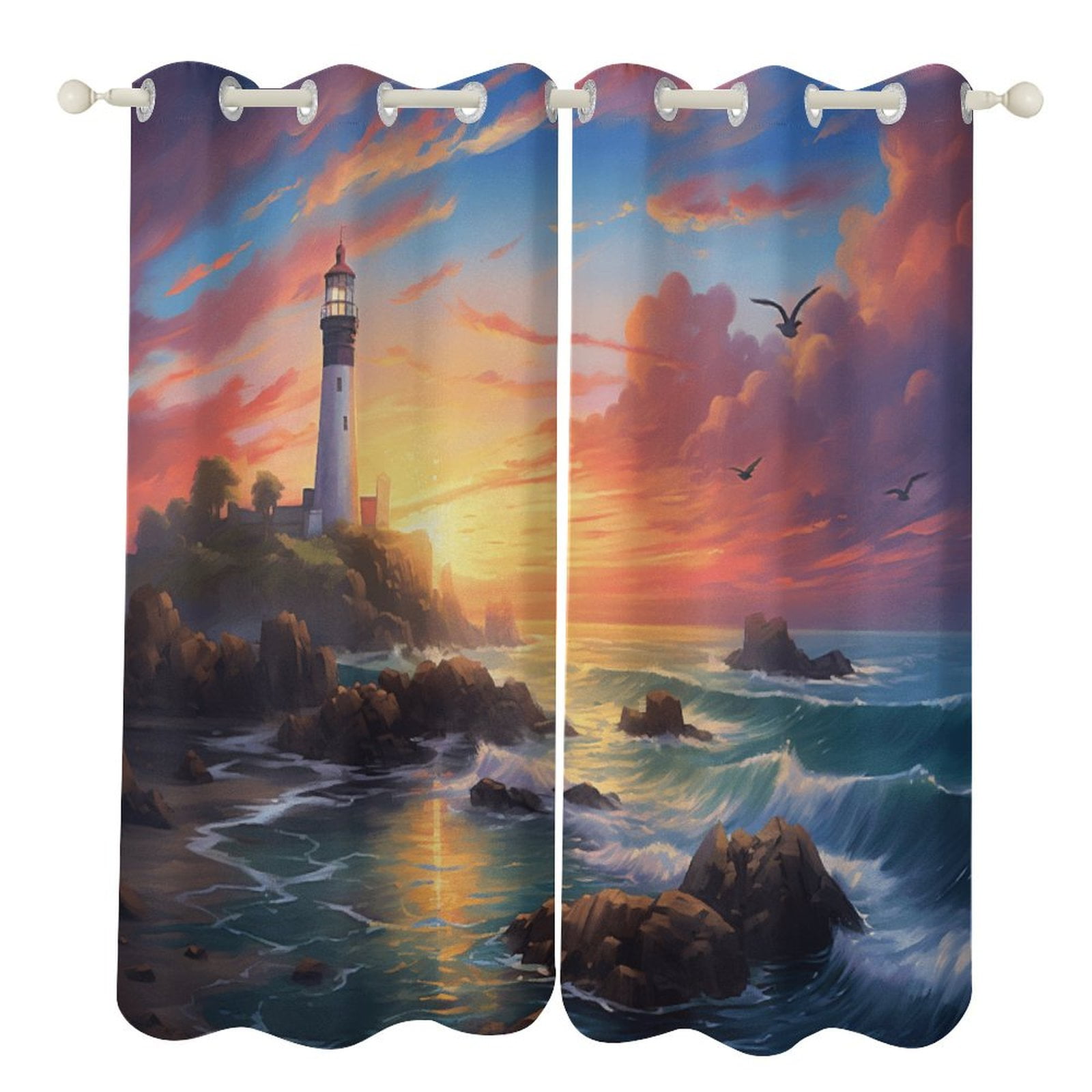 Ocean Lighthouse Modern Window for Living Room Curtains for Child ...