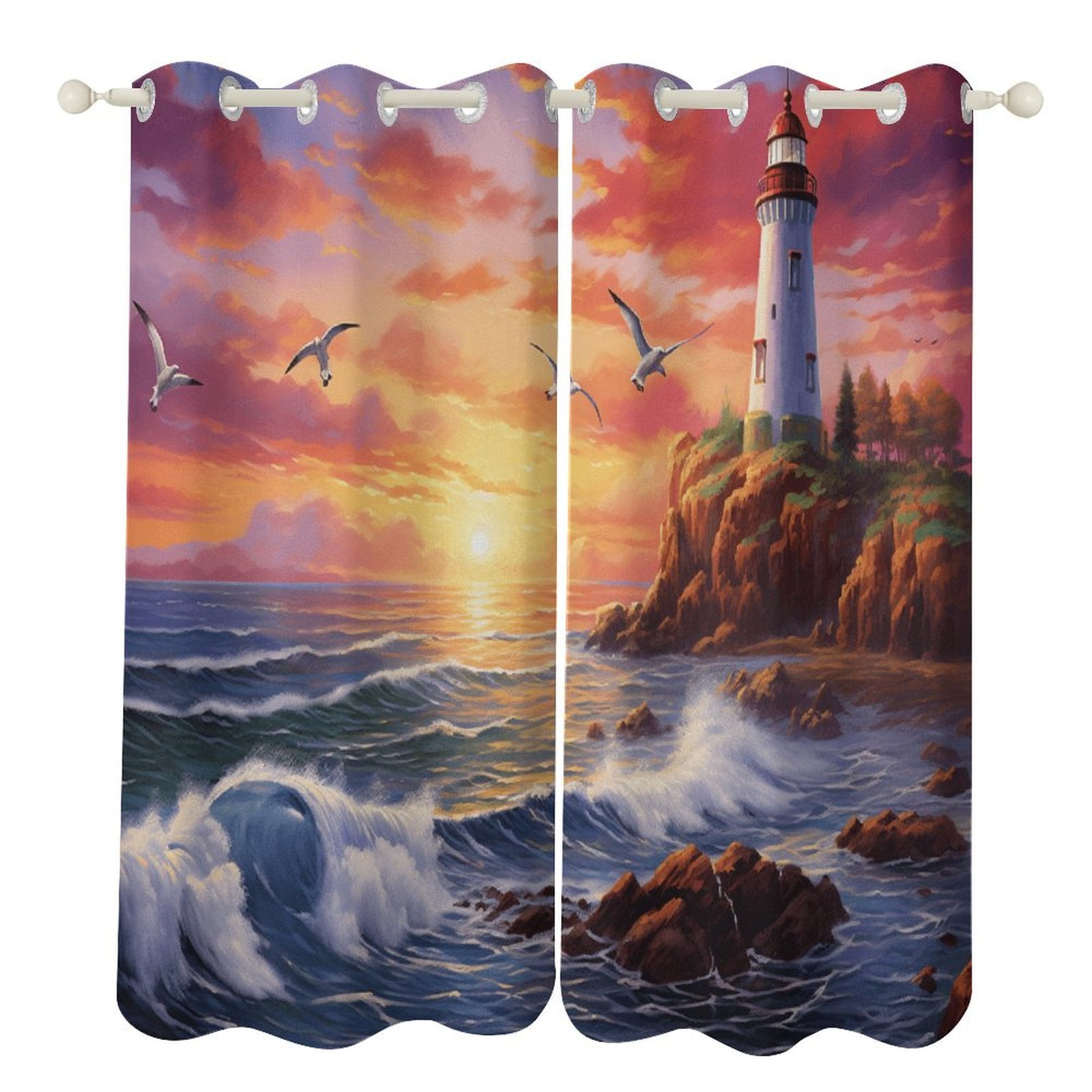 Ocean Lighthouse Modern Window for Living Room Curtains for Child ...