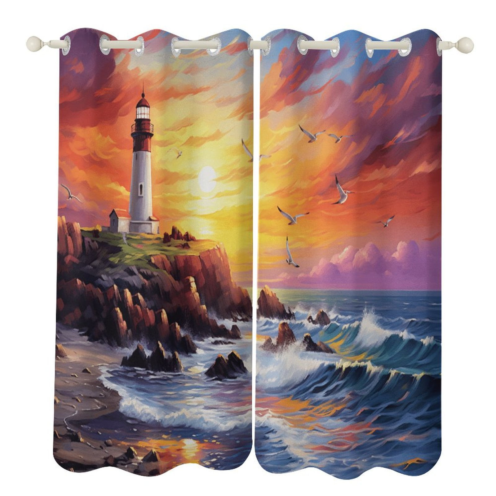 Ocean Lighthouse Modern Window for Living Room Curtains for Child ...