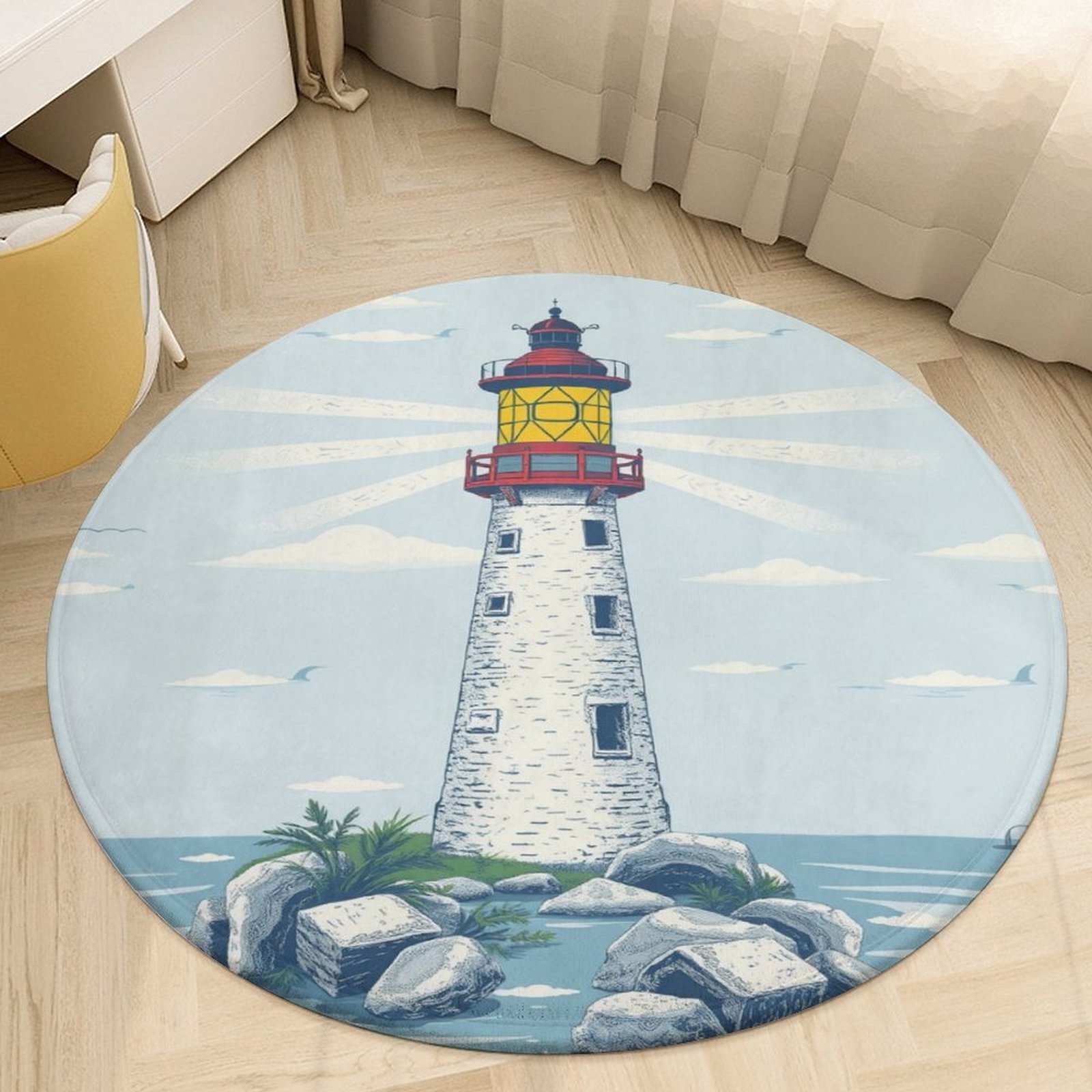 Ocean Lighthouse Rocks Round Carpets Modern Living Room Ration Rugs ...