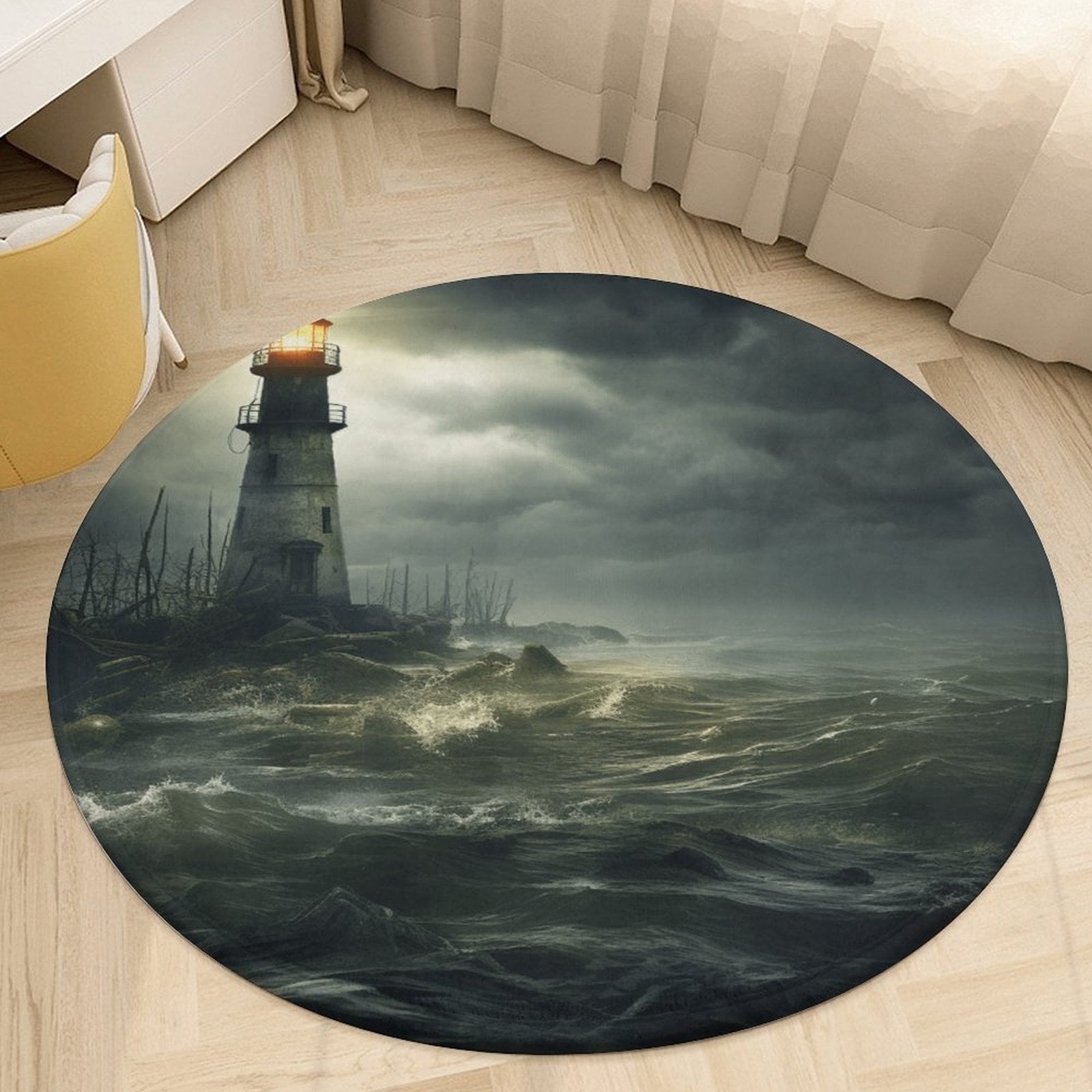 Ocean Lighthouse Round Rugs -Washable Non-Slip Small Round Area Rug ...