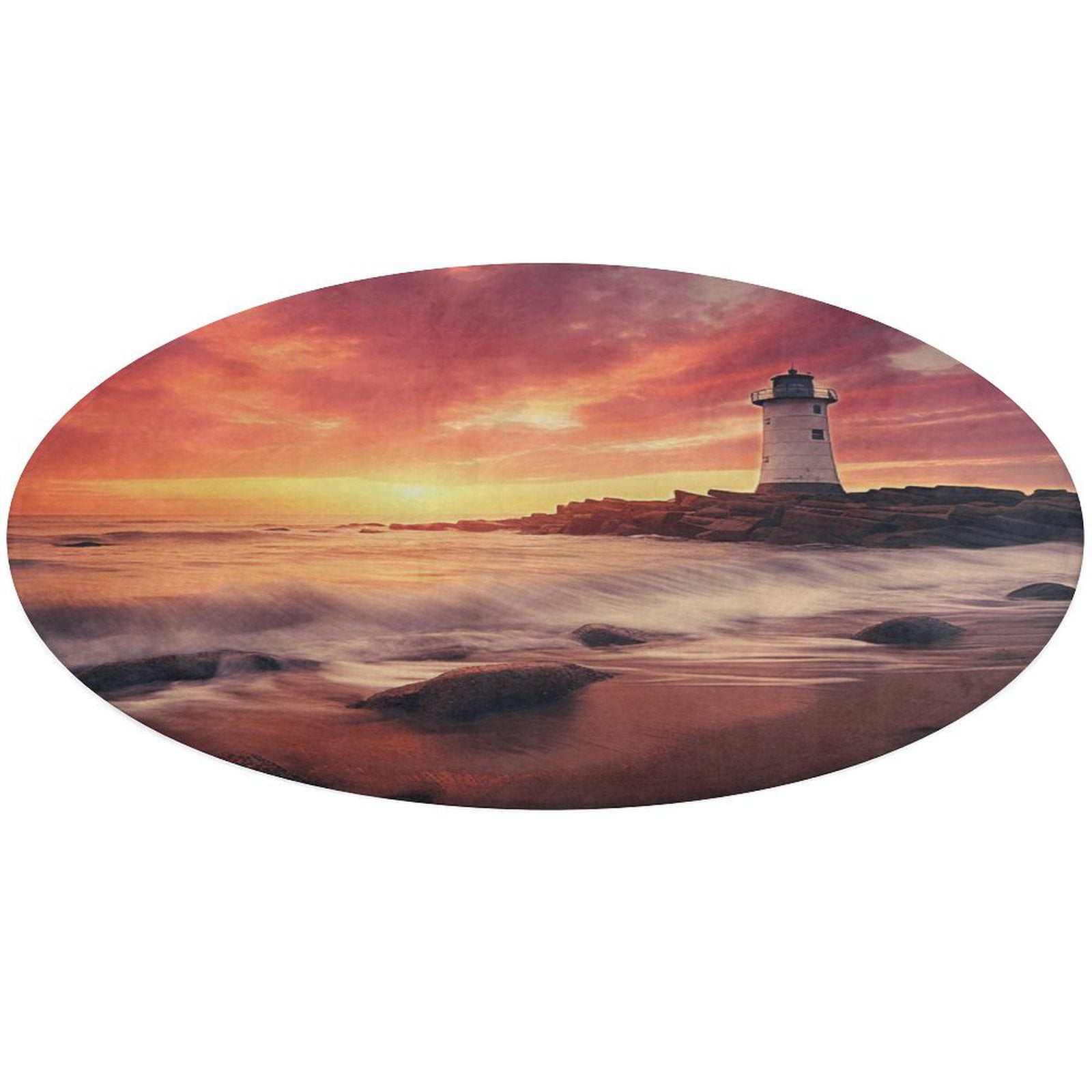 Ocean Lighthouse Round Rugs -Washable Non-Slip Small Round Area Rug ...