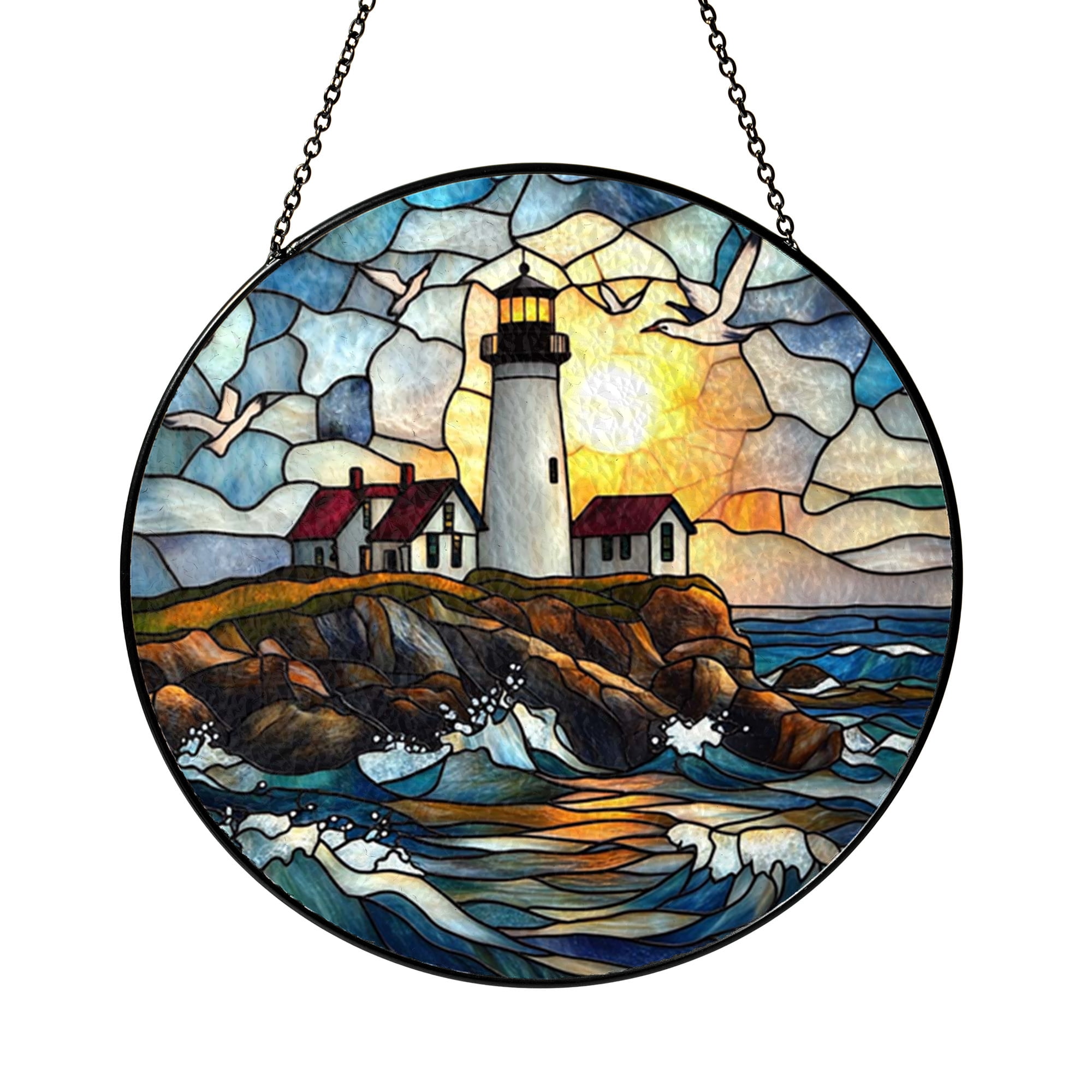 Ocean Lighthouse Stained Glass Style Suncatcher, Decorative Window ...