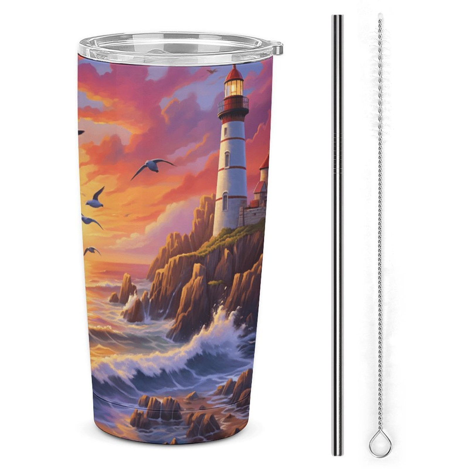 Ocean Lighthouse Tumbler with Lids And Straws Insulated Cup Reusable ...