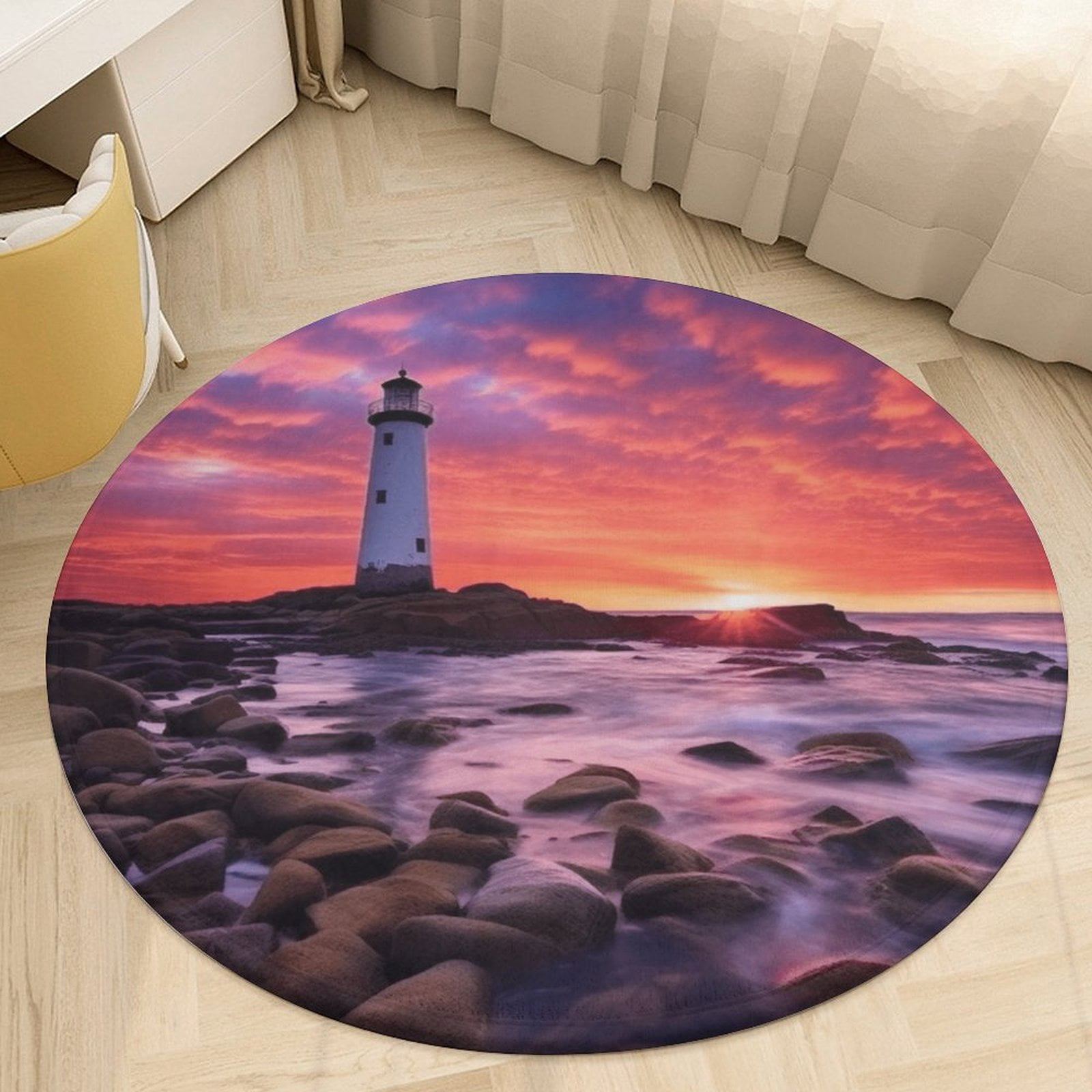 Ocean Lighthouse Washable Round Rug -Circle Area Rugs for Nursery ...
