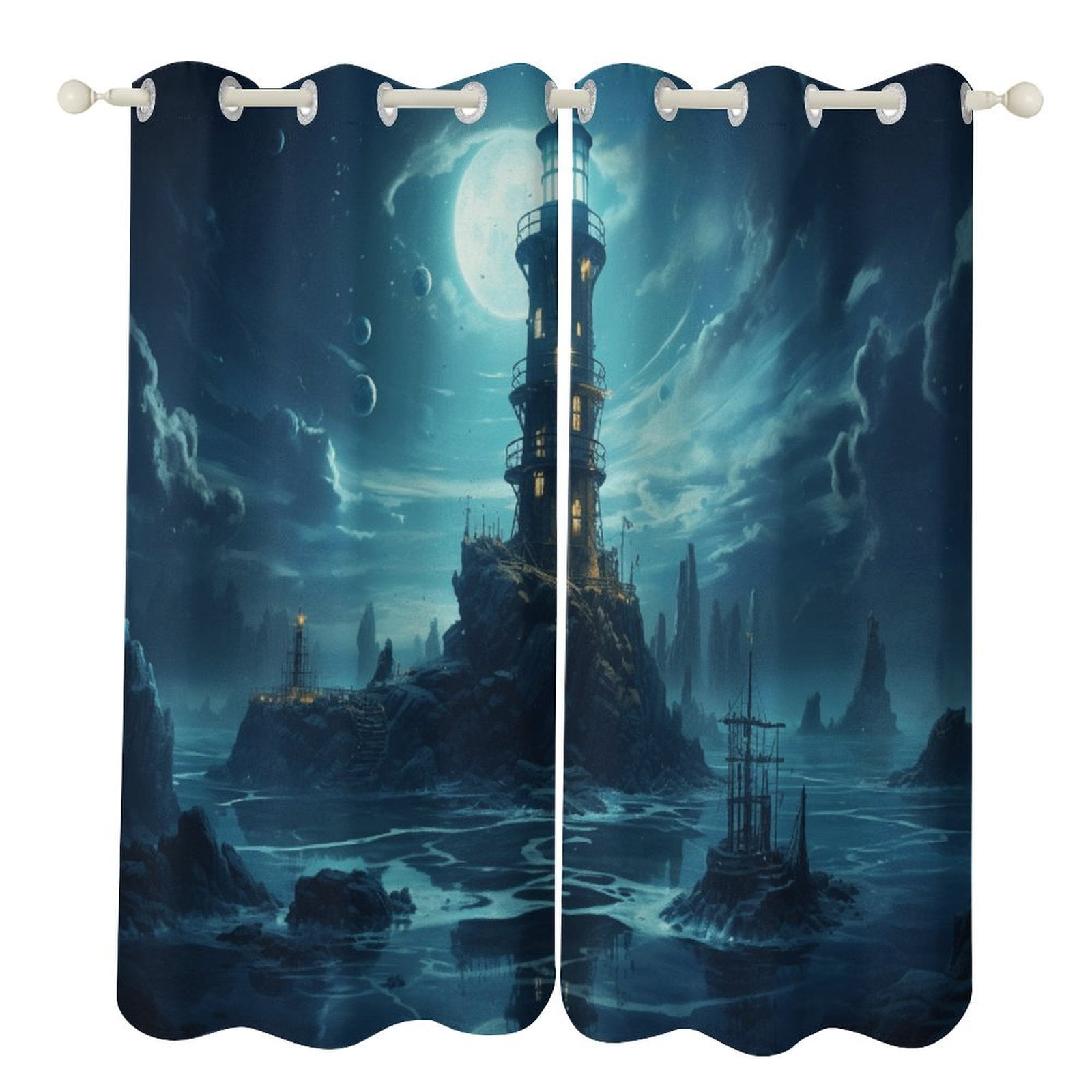 Ocean Lighthouse Window Curtain Panels Grommet Blackout Curtains ...