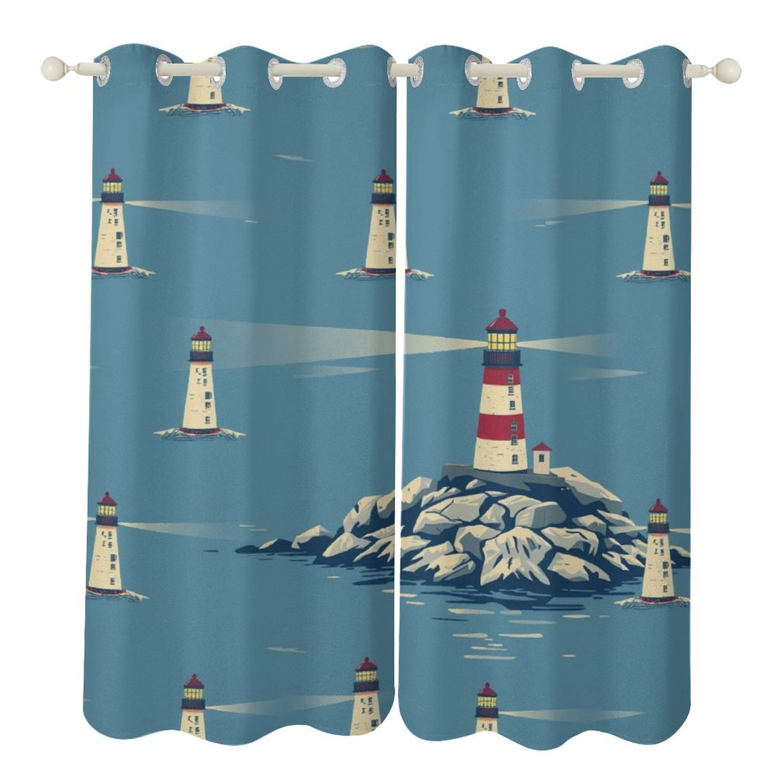 Ocean Lighthouses Pattern Curtain for Living Room Bedroom Set Design ...