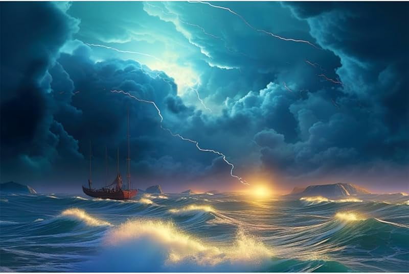 Ocean Lightning Storm Backdrop Dark Cloudy Sky Thunderstorm Photography ...