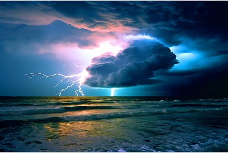 Ocean Lightning Storm Backdrop Dark Cloudy Sky Thunderstorm Photography ...