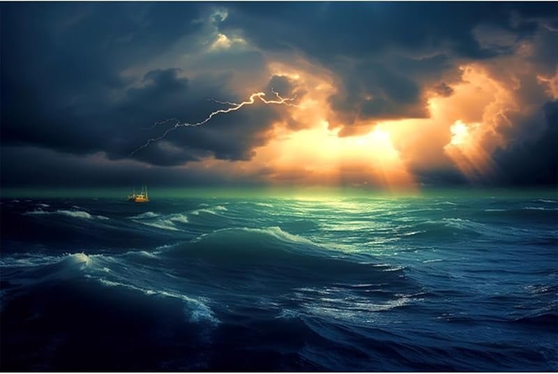 Ocean Lightning Storm Backdrop Dark Cloudy Sky Thunderstorm Photography ...